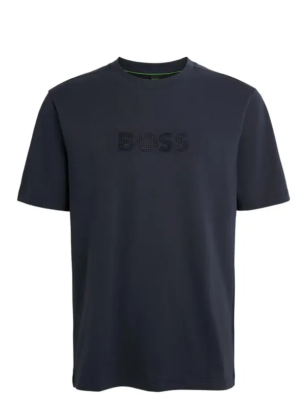 BOSS Cotton Textured Logo T-shirt - Blue