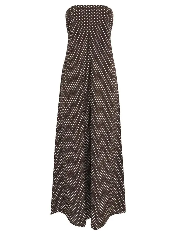 Matteau Silk Polka Dot Strapless Maxi Dress - Brown