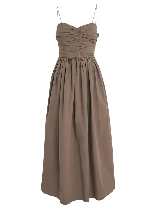 Matteau Organic Cotton Gathered Midi Dress - Brown
