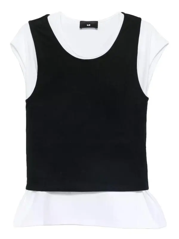 LII Cap Sleeve Layered Design T-shirt - Black