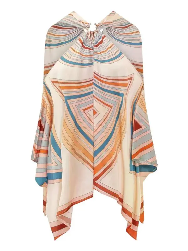 KOSE Iris Geometric Print Handkerchief Hem Top - Neutrals
