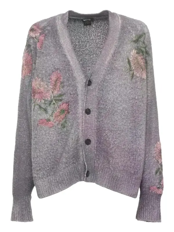 Avant Toi Floral Embroidered V-neck Cardigan - Grey