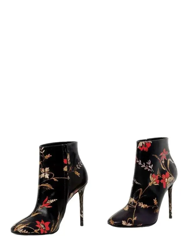Balenciaga Floral Detail Leather Ankle Boots - Black