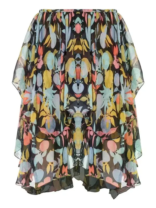 Chloé Floral Print Ruffled Midi Skirt - Black