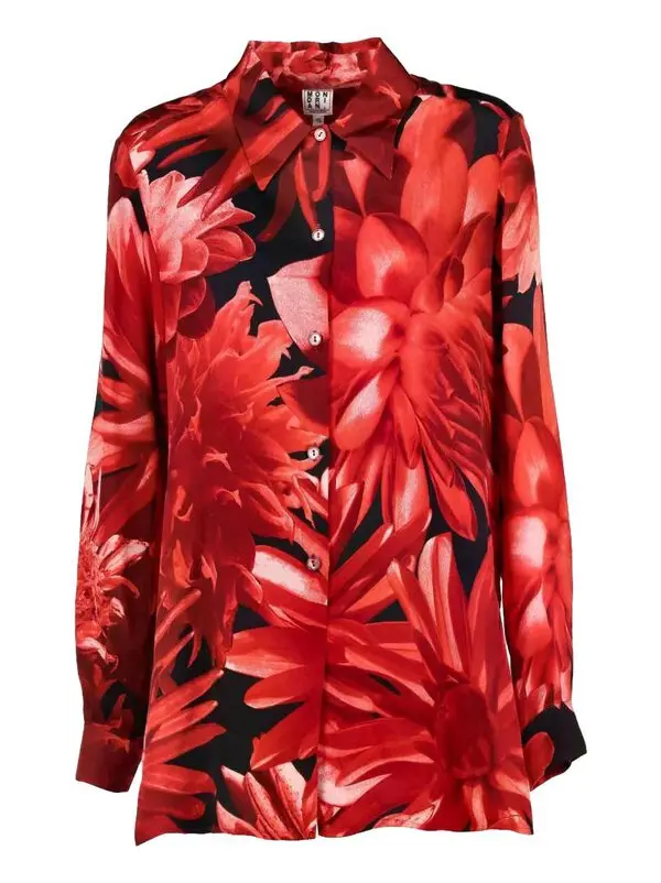 MONDRAIN Floral Print Long Sleeve Shirt - Red