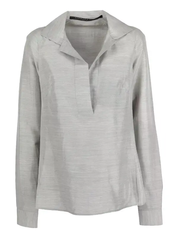Richard Tyler V-neck Long-sleeve Blouse - Grey