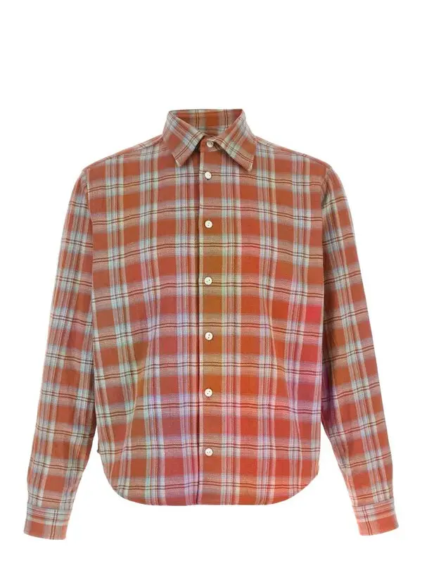 SECOND / LAYER Sherman Checkered Button-down Cotton Shirt - Orange