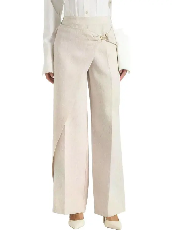 Manière De Voir Green Wrap Tailored Trousers With Gold-tone Hardware - Neutrals