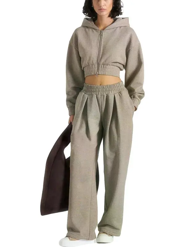 Manière De Voir Manier De Voir Wide Leg Box Pleat Fleece Track Pants - Neutrals