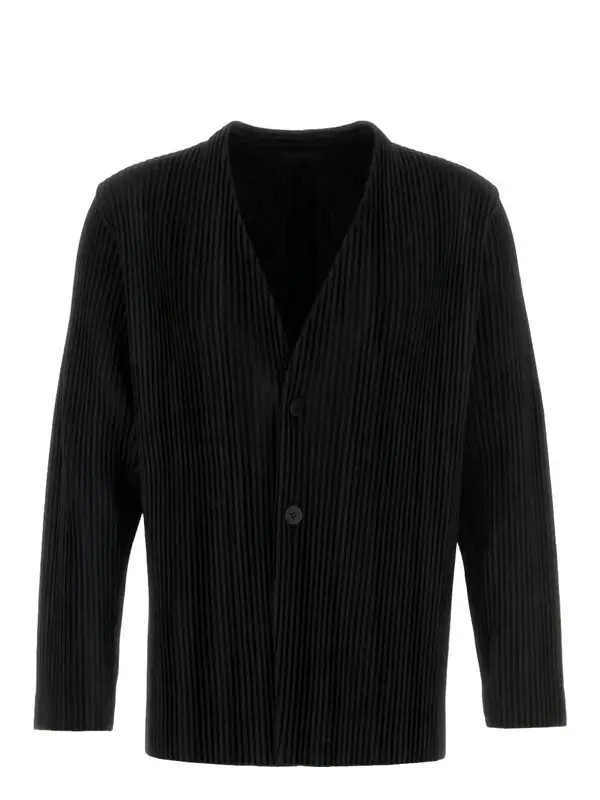 Issey Miyake Pleated V-neck Jacket - Black