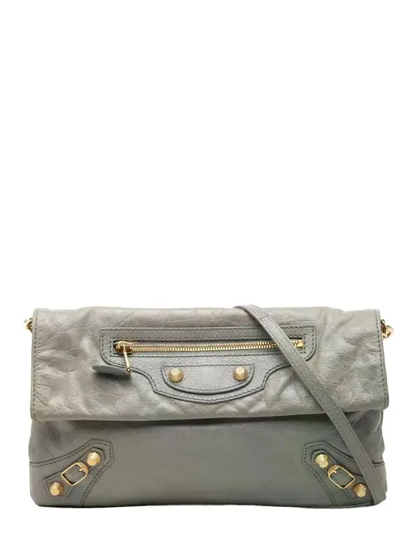 Balenciaga Lambskin Leather Motocross Giant 12 Envelope Clutch With Strap - Grey