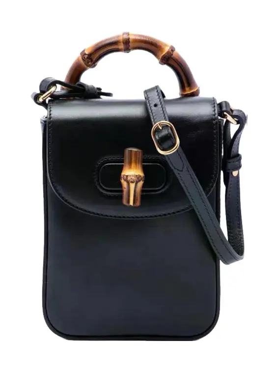 Gucci Calfskin Bamboo Top Handle Bag - Black