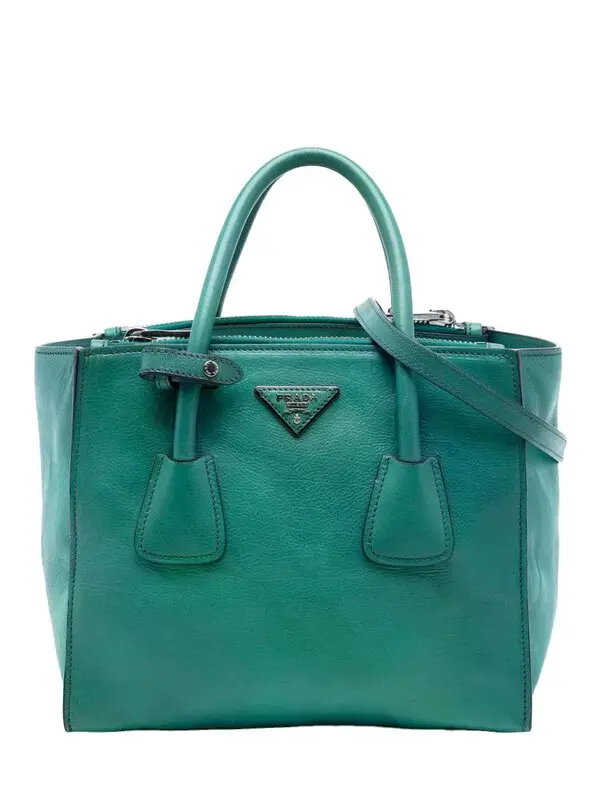 Prada Glace Calf Twin Pocket Double Handle Satchel - Green