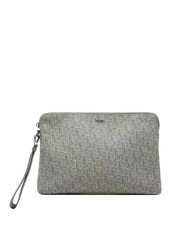 Dior Oblique Canvas Zipped Pouch Clutch Bag - Grey