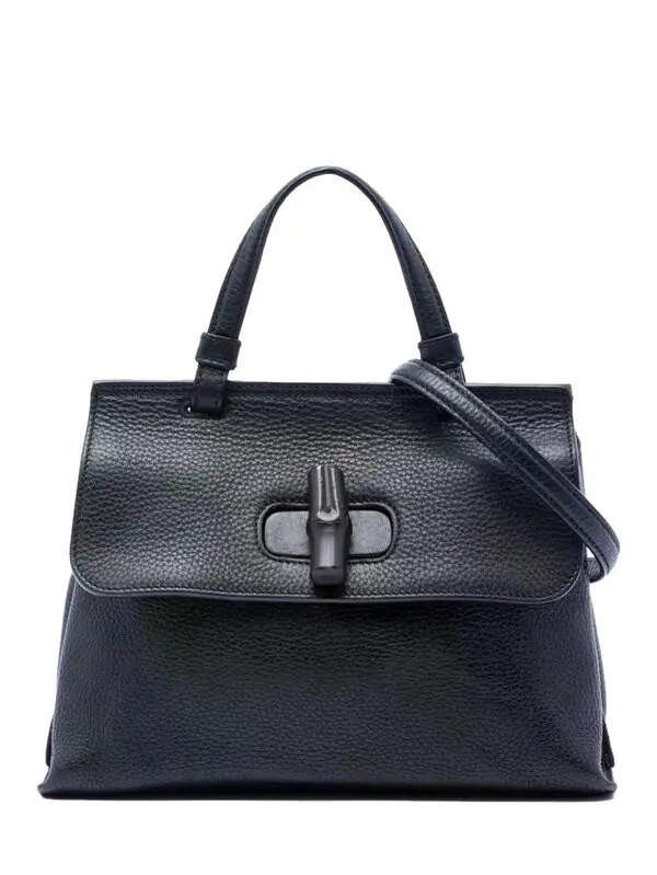 Gucci Small Leather Bamboo Daily Satchel - Black