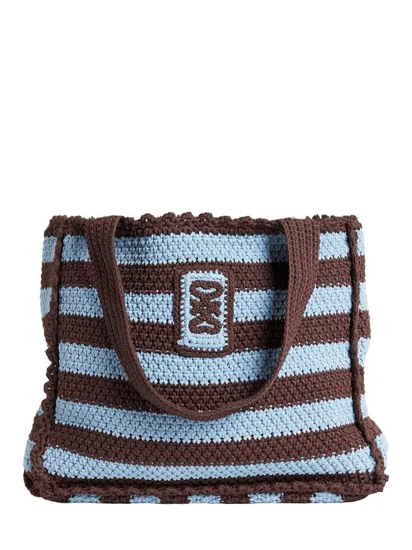 Sandro Crochet Stripe Tote Bag - Blue