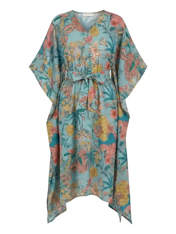 MAISON QALA Peony Kaftan Dress - Blue