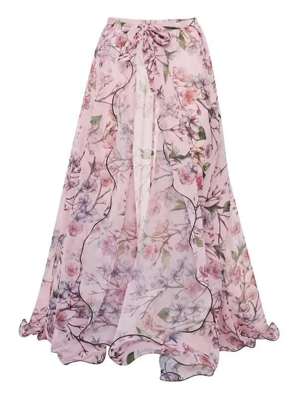 NUR KARAATA Floral Print Maxi Skirt - Pink