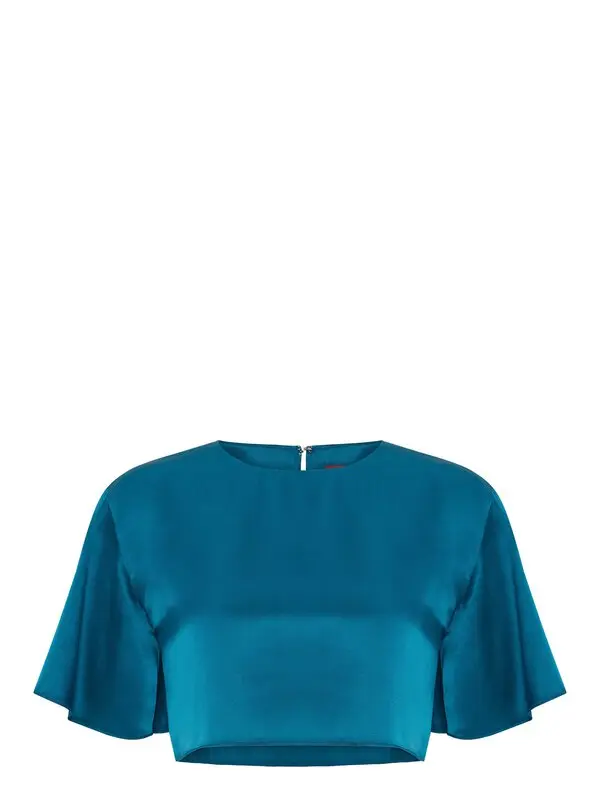 PCFG Pure Silk Oversized Cropped Top - Blue
