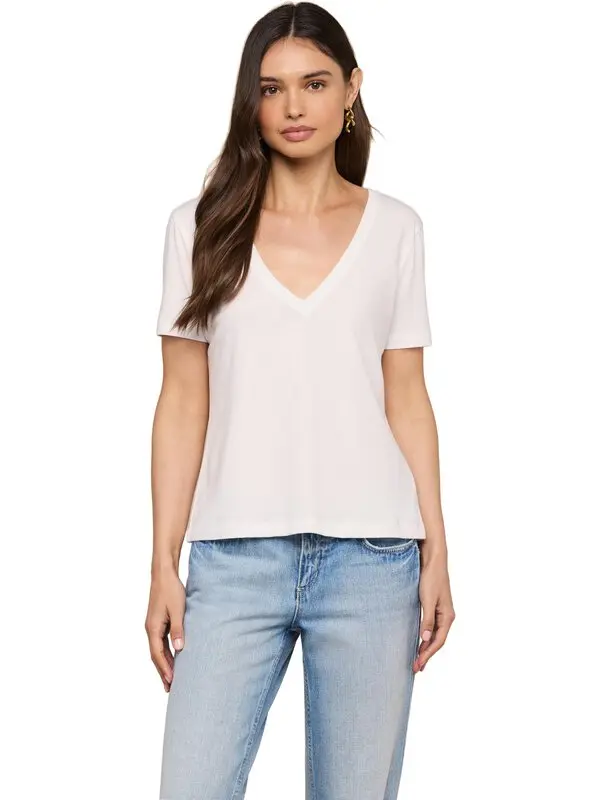 L'Agence Brianna Cotton V-neck T-shirt - White