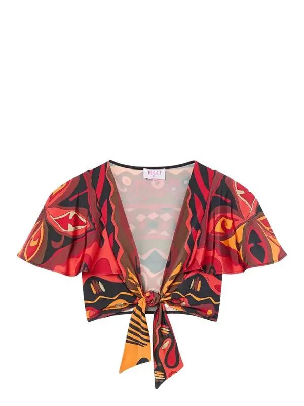 Emilio Pucci Angoli-print Knotted Jersey Satin Top - Red