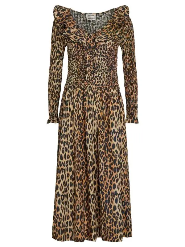 DAMSON MADDER Leopard Print Ruffled Dress - Neutrals