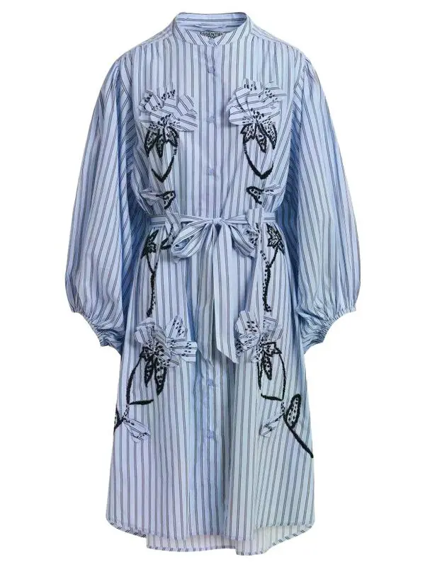 Essentiel Antwerp Floral-appliqué Striped Shirt Dress - Blue