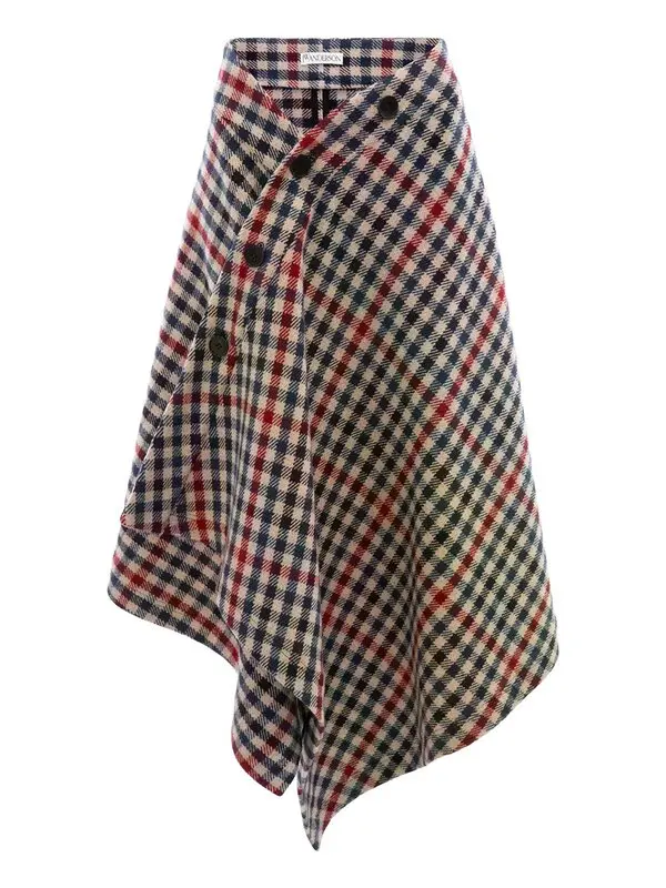 JW Anderson Checked Wool Blanket Skirt - Blue