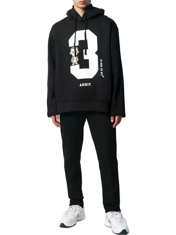 IH NOM UH NIT Cartoon Print Hoodie - Black