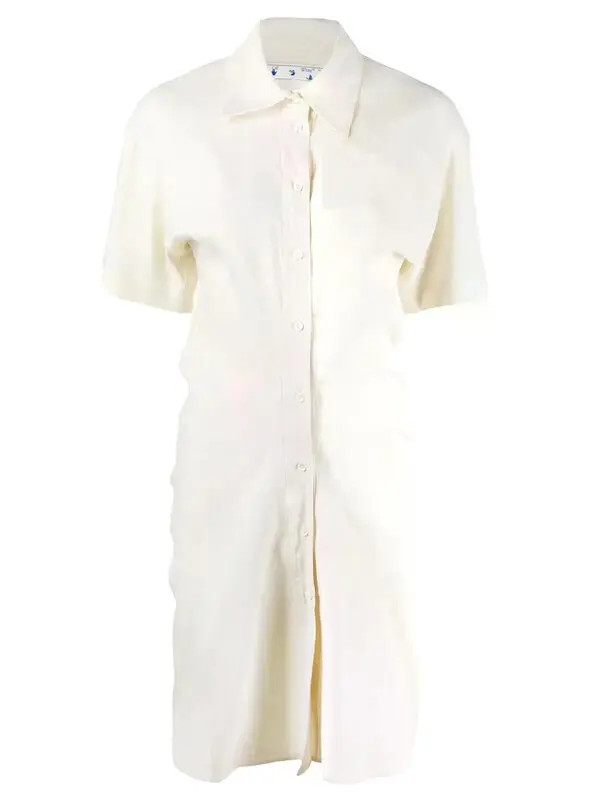 Off-White Ruched Shirt Dress - Neutrals