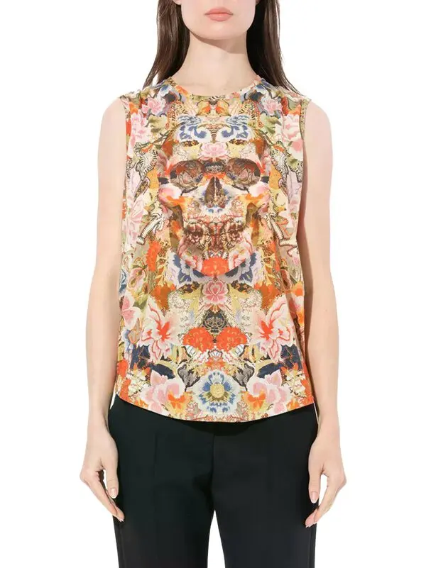 Alexander McQueen Floral Print Skull Motif Vest - Orange