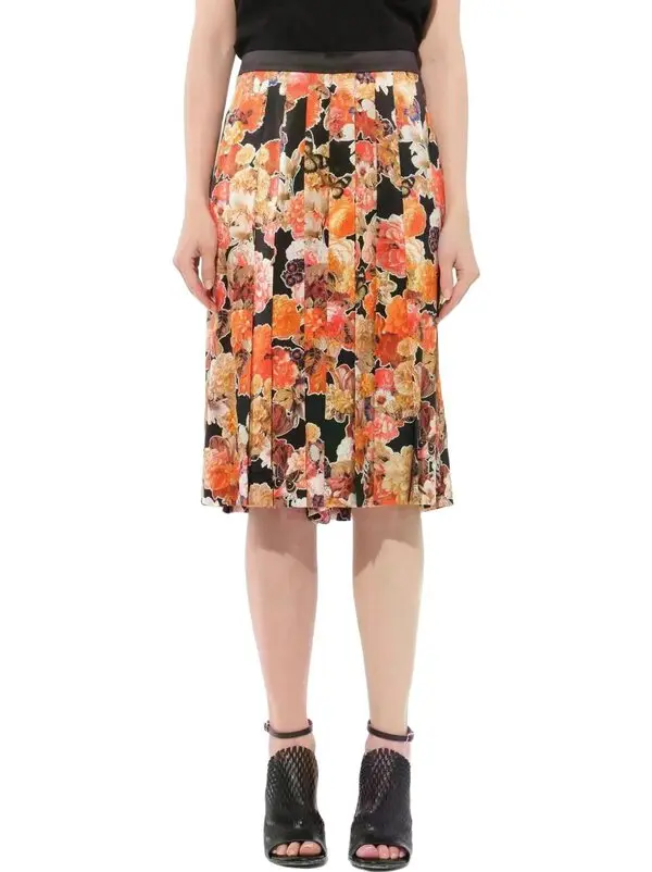 Givenchy Floral Pleated Midi Skirt - Orange