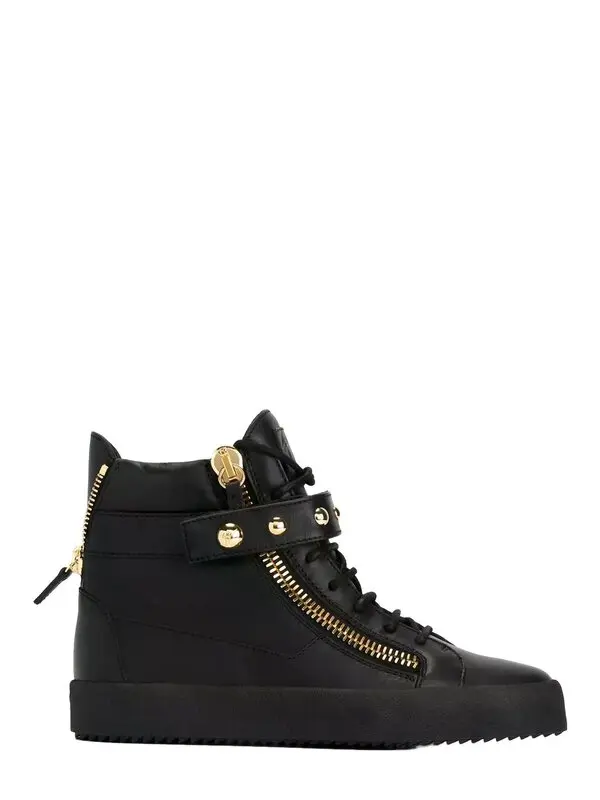 GIUSEPPE ZANOTTI And Gold Leather Zip Detail Hi-top Sneakers - Black