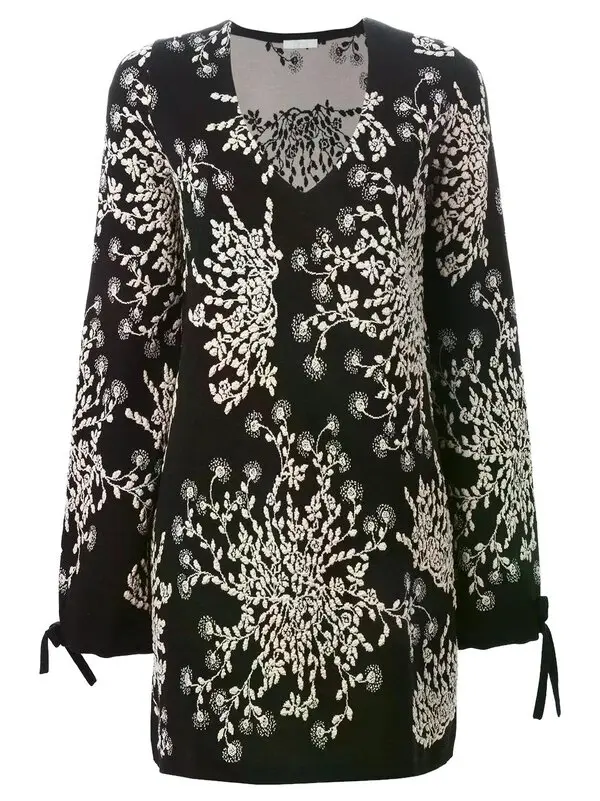 Chloé Floral Knit V-neck Dress - Black