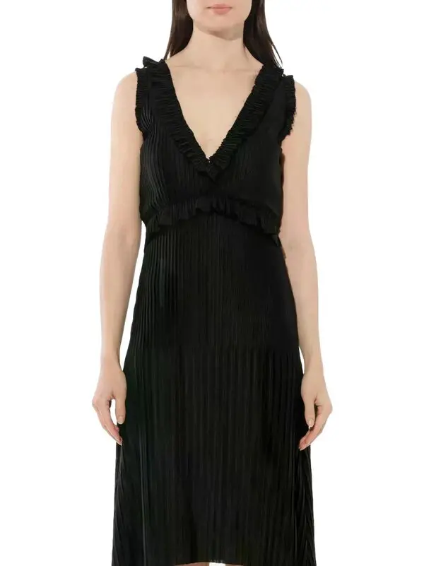 Givenchy Pleated Sleeveless V-neck Dress - Black
