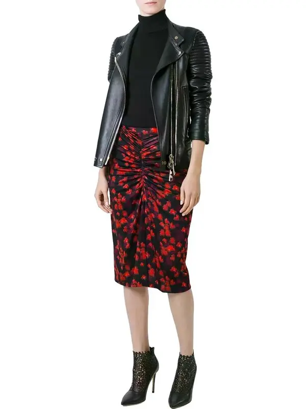 Givenchy Abstract Floral Print Pencil Skirt - Red