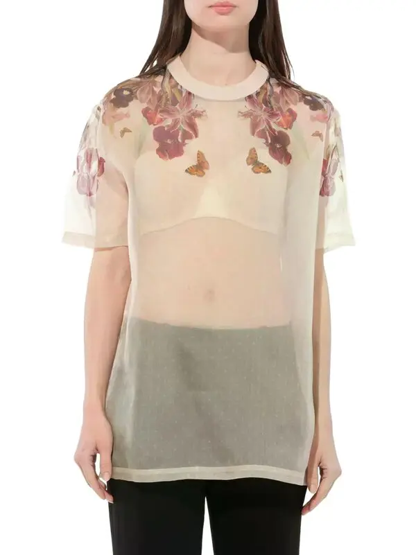 Givenchy Sheer Floral Print T-shirt - Neutrals