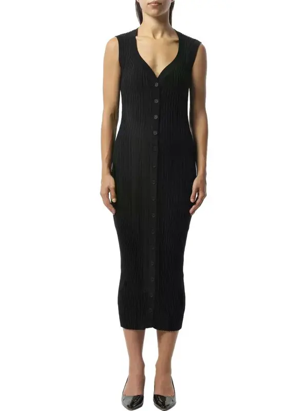 Givenchy Ribbed-knit Sweetheart Neckline Midi Dress - Black