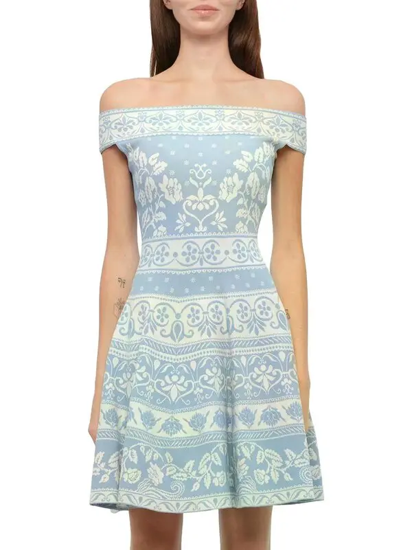 Alexander McQueen Floral Jacquard Mini Dress - Blue