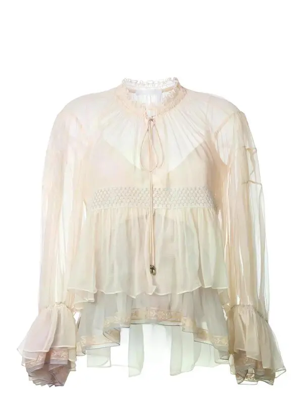 Chloé Colorblock Tiered Silk-cotton Blend Blouse - Neutrals