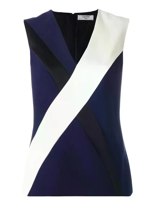 LANVIN Silk Panelled V-neck Top - Blue