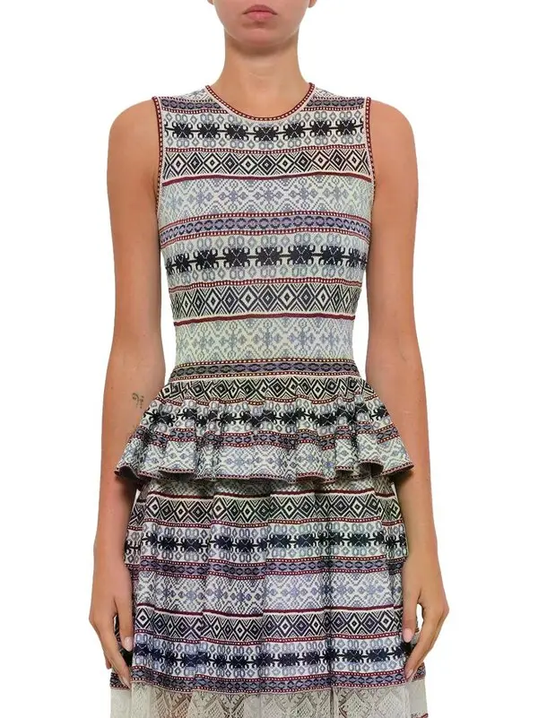 Alexander McQueen Jacquard Peplum Dress - Blue
