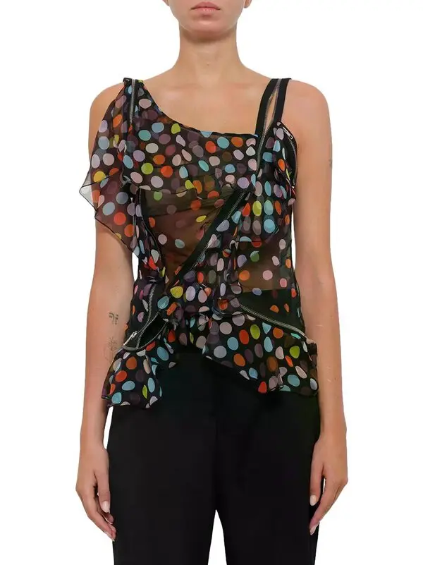 Givenchy Asymmetric Zip-detail Sheer Dotted Print Top - Black