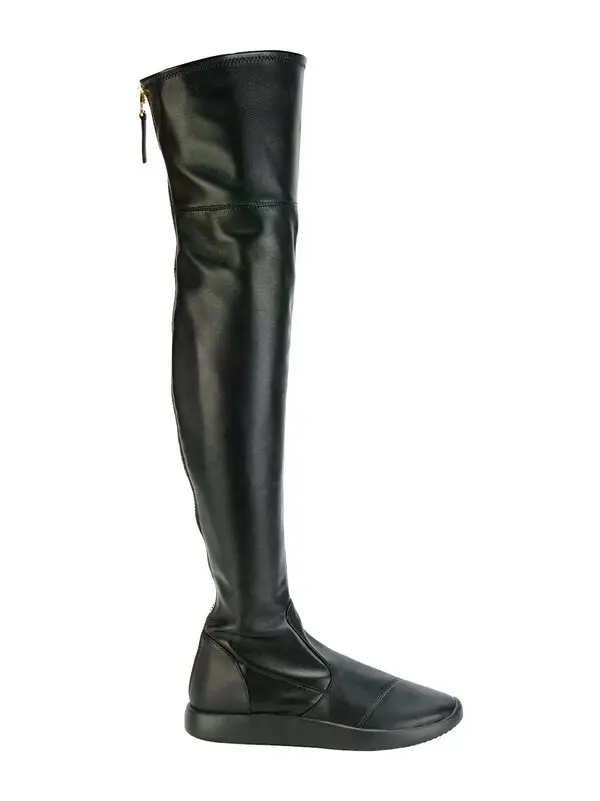 GIUSEPPE ZANOTTI Calf Leather Runner Thigh High Boots - Black