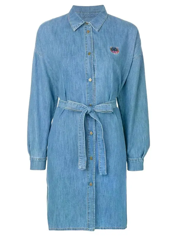 Kenzo Embroidered Tiger Shirt Dress - Blue