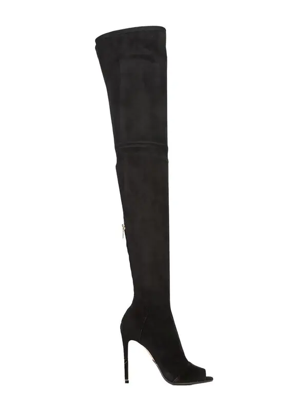 Balmain Suede Open-toe Stiletto Knee Boots - Black