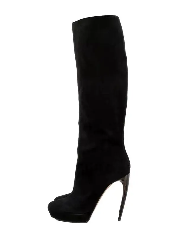Alexander McQueen Horn Heel Suede And Leather Boots - Black