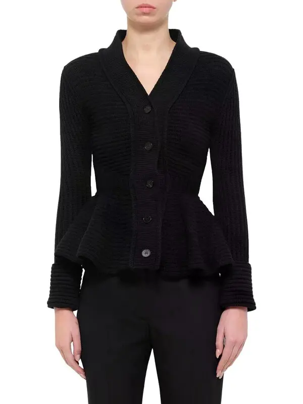 Alexander McQueen Peplum Ribbed Cardigan - Black