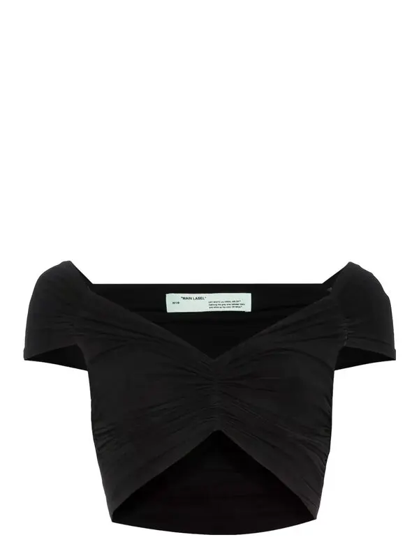 Off-White Off-shoulder Ruched Cropped Top - Black