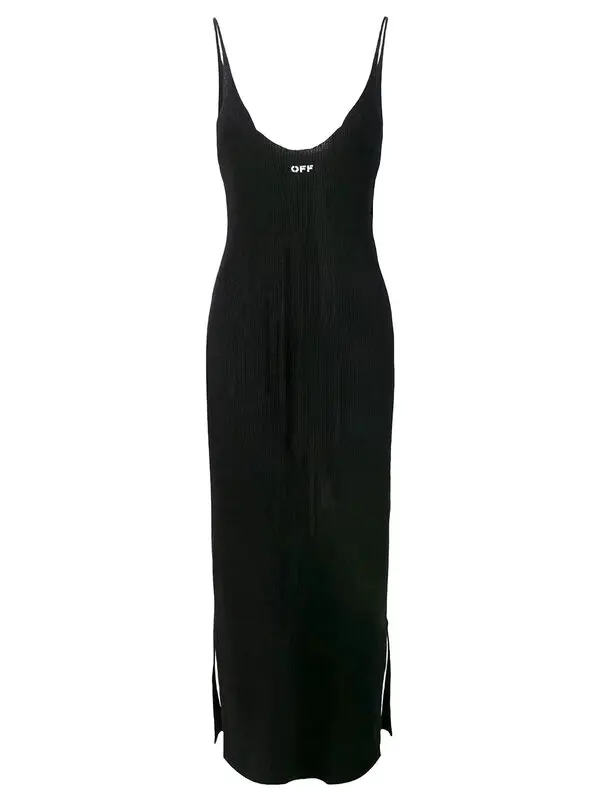 Off-White Ribbed Long Dress - Black